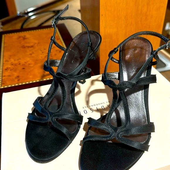 Faconnable | Shoes | Faconnable 75 Janine Lea Black Satin Staps | Poshmark